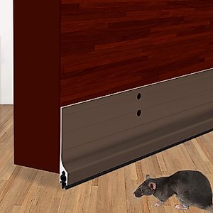 USUKUE Metal Door Draft Stopper 36 Inch Mice Guard Bottom Seal Strip Drafty Blocker, 3.5 Inch High Aluminium Mouse Sweep, Brown