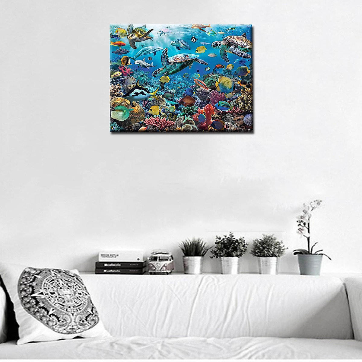 Sea Turtle Diamond Painting DIY 5D, Underwater Fish Numbering Kit, Angelfish Artwork Coral Reef Wall Art Aquarium Crystal Rhinestone Embroidery Picture Home Decor Adults Ocean Gift(12''Wx 16''H)