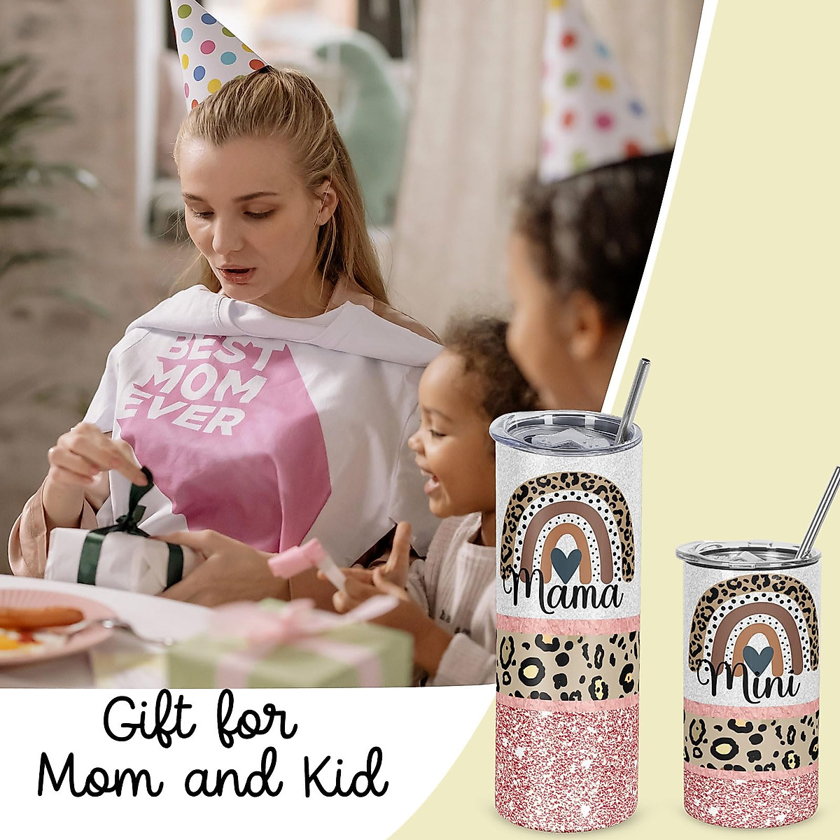 Cosictic Mama And Mini Skinny Tumbler Set For Mom And Kids, Mother's Day Gift For Mom New Mom Mom To Be