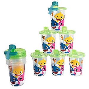 The First Years Take & Toss Pinkfong Baby Shark Sippy Cups - Reusable Toddlers Cups with Lids - Kids Party Pack with 2 Travel Caps - 10 Oz - 10 Count