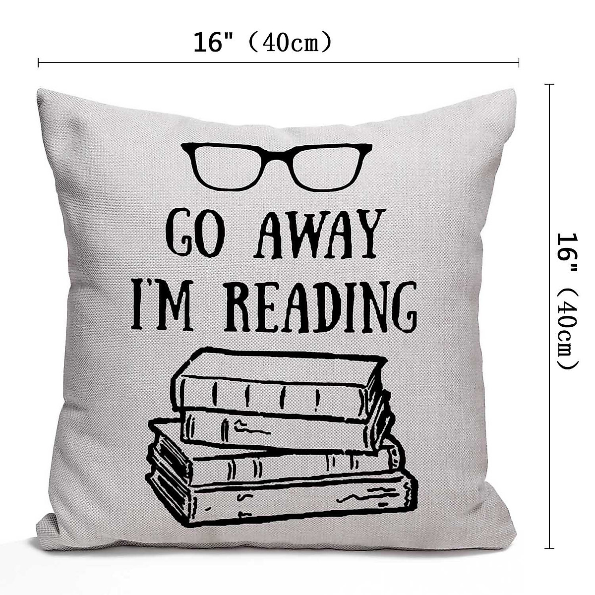 Decorative Throw Pillow Cover Book Lover Reading Books Club Librarian Black Glasses Go Away I'm Reading Cotton Linen Throw Pillow Case Cushion Cover Home Décor Sofa Decorative Pillow 16 X 16 Inch