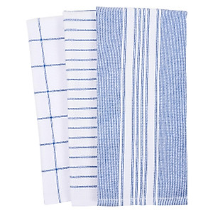 KAF Home Monaco Mixed Yarn Dyed Reversible Terry Dish Towel Set of 6, 100-Percent Egyptian Cotton, 18 x 28-inch Kitchen Towels (Dutch Blue)