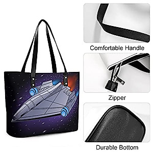 Womens Handbag Space Ship Leather Tote Bag Top Handle Satchel Bags For Lady