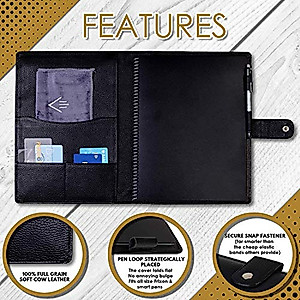 Folio Cover Compatible with Rocketbook Everlast, Fusion, Panda - A4 Faux Leather Portfolio Binder Multi Organizer Pockets, Spray Bottle, Pen Loops, Business Card Holder - Letter Size Notebook Case