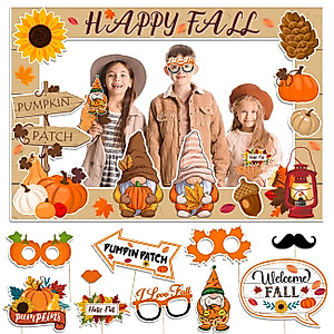 Fall Decor Happy Fall Gnomes Pumpkin Photo Booth Frame and Props for Autumn Themed Pumpkin Patch Thanksgiving Party Favors Decorations Supplies-11pieces