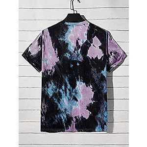 Verdusa Men's Tie Dye Short Sleeve Round Neck Tee Top Black Purple M