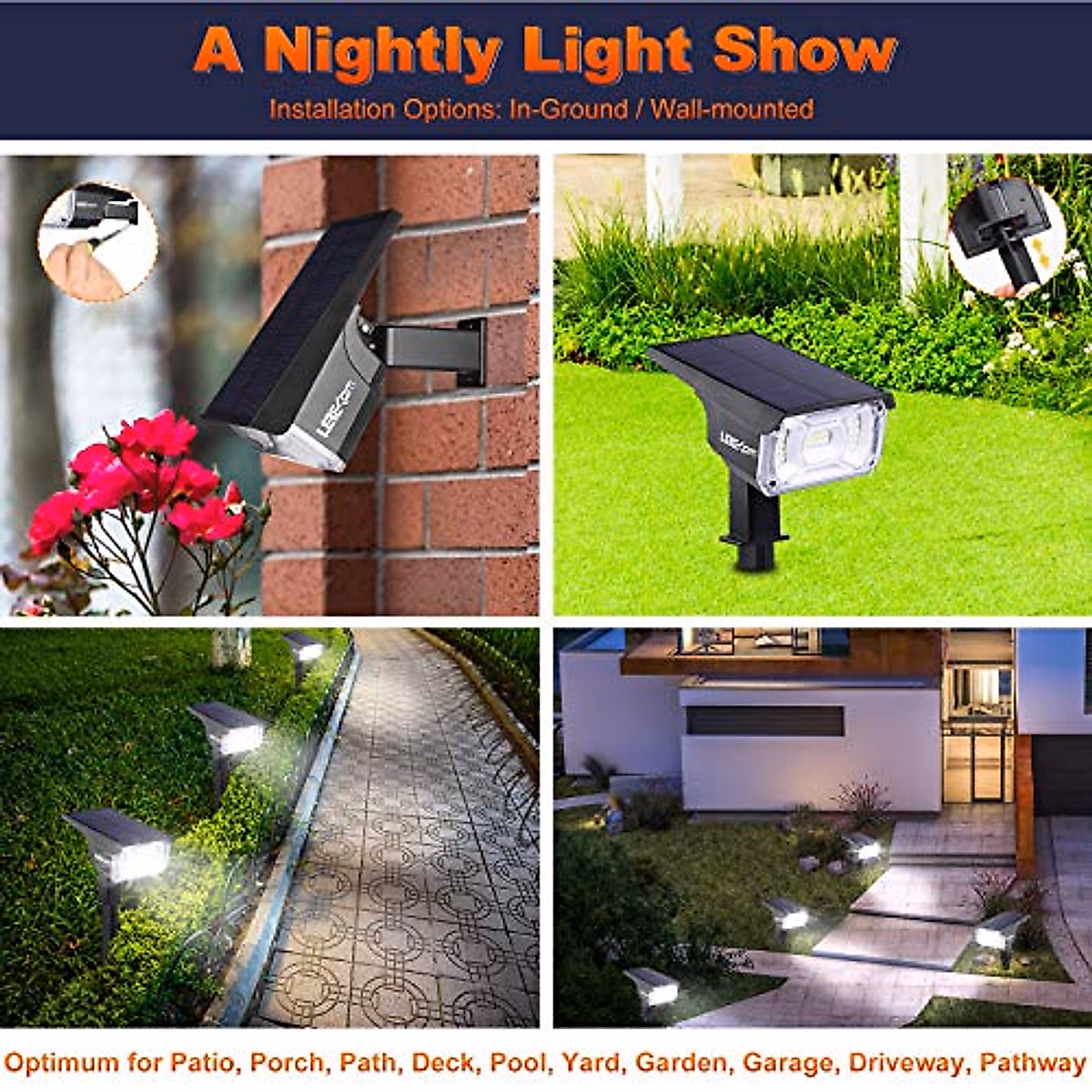 LEREKAM Solar Spot Lights Outdoor, IP65 Waterproof 40 LEDs Solar Landscape Spotlights,USB & Solar Powered Wall Lights Dark Sensing Auto On/Off,3 Modes Outdoor Solar Garden Lights for Yard Porch 2 Pack