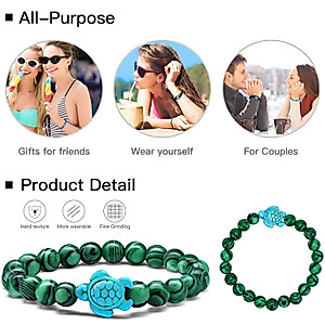 Hicarer 10 Pieces Turtle Beads Bracelet Natural Stone Elastic Friendship Bracelet Hawaii Summer Beach Bracelets for Women Men