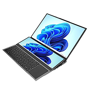 Kufoo 16in 14in Dual Screen Laptop, 13600mAh Battery for Intel for Core I7 CPU Complete Function 100‑240V Dual Touch Display Screen Laptop for Home (AU Plug)