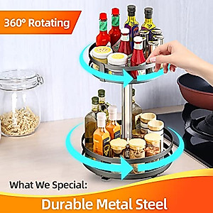 Lazy Susans Organizer, 2 Tier Metal Steel Turntable Organizer, Rotating Spice Racks for Kitchen, Pantry, Cabinet, Cupboard Table, 10 inch, Black
