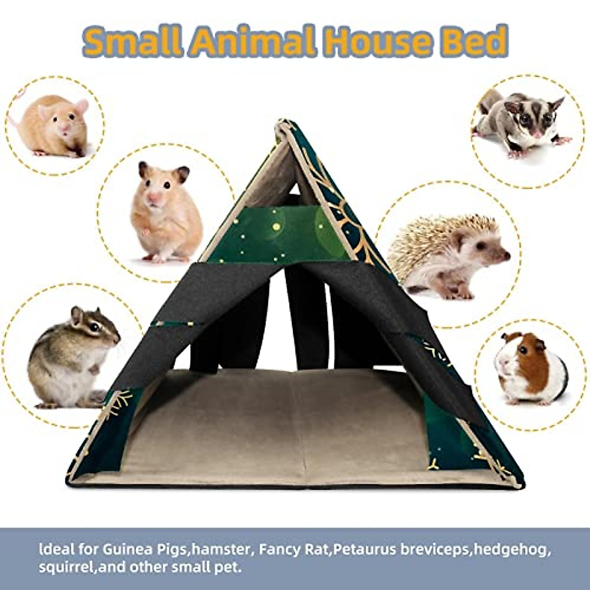 Y-DSIWX Guinea Pig Hideout House Bed, Golden Christmas Snowflakes Green Background Rabbit Cave, Squirrel Chinchilla Hamster Hedgehog Nest Cage