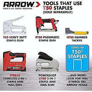 Arrow 506 Heavy Duty T50 3/8-Inch Leg Length, 3/8-Inch Crown, Staples for Upholstery, Construction, Furniture, Crafts, 1250-Pack