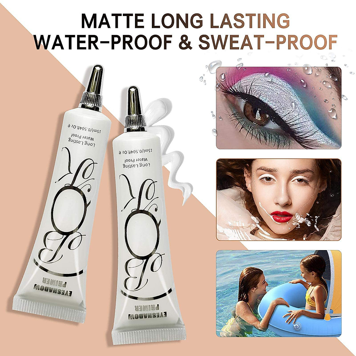 LOKFAR 2 Pack Matte Eyeshadow Primer for Oily Lids White Eyeshadow No Crease Eye Primer Makeup Eyeshadow Base Waterproof & Smudge-proof & Long Lasting Cream Liquid Eye-shadow for All Shadows (Set A)