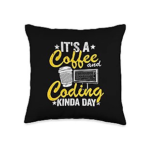 Coding Geeks & Nerd Computer Science Gifts For Men It's A Coffee and Coding Kinda Day Geek Computer Programmer Throw Pillow, 16x16, Multicolor