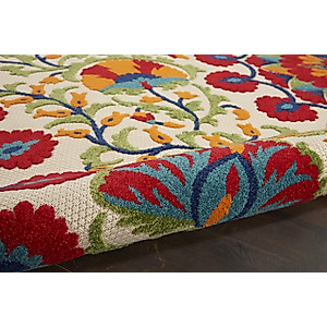 Nourison Aloha Indoor/Outdoor Red/Multi 10' x 14' Area Rug, Easy Cleaning, Non Shedding, Bed Room, Living Room, Dining Room, Deck, Backyard, Patio (10x14)