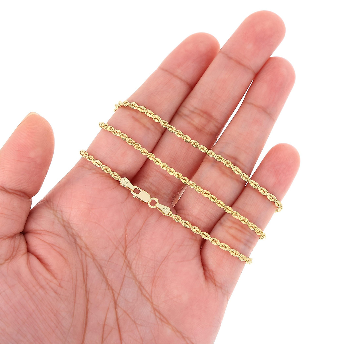 Nuragold 10k Yellow Gold 2mm Solid Rope Chain Diamond Cut Pendant Necklace, Mens Womens Jewelry 16" 18" 20" 22" 24" 26" 28" 30"