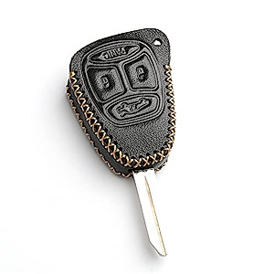 WFMJ Leather for 2006 2007 Jeep Grand Cherokee Dodge Chrysler Magnum Durango Charger 300 Remote 4 Buttons Key Case Holder Cover Fob Chain (Black)