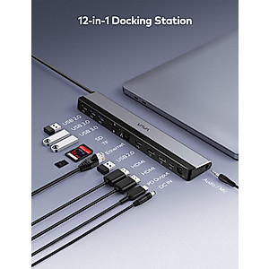 VAVA USB C Docking Station 12-in-1 USB-C Dock (Thunderbolt 3) with Dual HDMI 4K 60Hz, RJ45 Ethernet, 4 USB Ports, SD/TF Card Reader, 85W PD Charging, Audio for MacBook/Pro/Air, Type C Windows Laptop