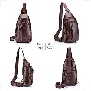 Sling Bag, Leather Chest Bag Crossbody Shoulder Business Backpack Outdoor Coffee