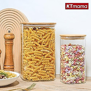 KTMAMA 1 Gallon Glass Jar with Bamboo Lid, Glass Food Storage Containers, 138 oz Cereal containers, Large Square Glass Jars with Bamboo Lids for Rice, Pasta, Oats, Grains, Cookies, Coffee Beans