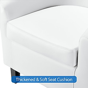 Topeakmart Faux Leather Club Chair, Modern Accent Chair and Cozy Barrel Chair with Sturdy Wood Legs for Living Room Bedroom Reception Room, White