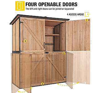 Aivituvin Outdoor Storage Shed Upgraded with Strong Metal Frame Garden Tool Shed Storage House Cabinet with Adjustable Shelfs and Wooden Floor 4.6 x 2.42FT (Brown)