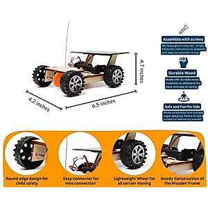 Pica Toys Solar-Powered Car V300, Wooden STEM Kit with Wireless Remote Control for Boys and Girls, Hybrid Powered by Solar Power and Batteries, Educational Motor Toy Gift for Kids Aged 8-12