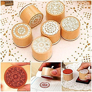 Waugve 12Pcs Wooden Stamps Floral Pattern Rubber Stamp Round and Square Lace Wooden Rubber Stamp for Scrapbooking and DIY Craft Card