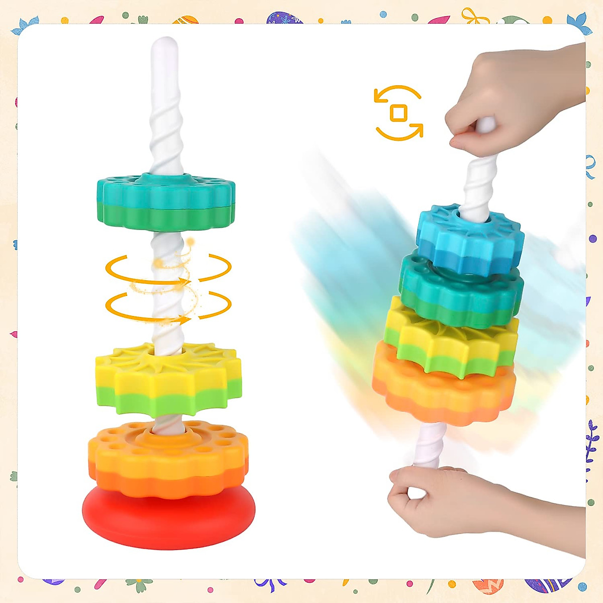 Spinning Stacking Toys, Rainbow Tower Stacker Interesting Rainbow Spinning Wheel Toy BPA Free Early Education Kids Brain Development Toys Family Games for 12 Months +, Develop Cognition Ability