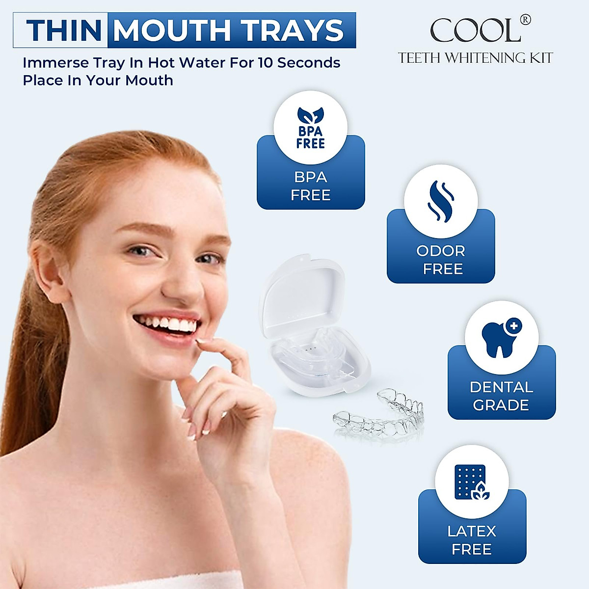 Teeth Whitening Trays Moldable 4 Dental Trays 2 Retainer Case Teeth Trays for Tooth Whitening Gel Compatible with Opalescence Teeth Whitening Gel