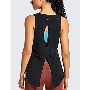 CRZ YOGA Women's Pima Cotton Workout Tank Tops Tie Back Sleeveless Shirts Yoga Athletic Open Back Sport Gym Tops Black Small