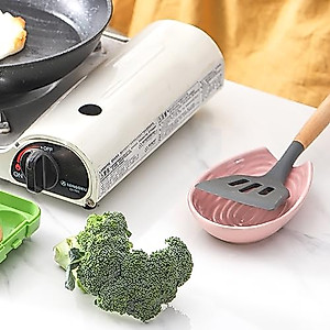 Spoon Rest for Kitchen Counter, Ceramic Cooking Spoon Holder for Stove Top, Porcelain Utensil Rest for Spatula, Ladle, Tong and Spoon, Modern Kitchen Accessories Decor, Pink