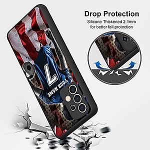 Personalized Soccer Football Player Name Number America Flag Design Rubber Cover Phone Case for Samsung Galaxy A15/A25/A14A53 5G/A03S/A02S/A10E/A12/A13/A32/A33/A42/A51/A52/A71 Custom Soccer Phone Case