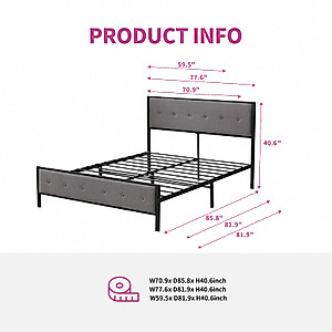 Mixoy Cal King Size Modern Metal Bed Frame with Linen Headboard, Platform Bed with Metal Slat Support, Noise Free, No Box Spring Needed(Cal King/Dark Grey)