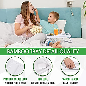 Artmeer Bed Tray Table with Foldable Legs,Bamboo Breakfast Tray with Handles Ideal for Sofa, Bed, Eating,Working,Used As Laptop Desk Snack Tray 2 Pack(White)