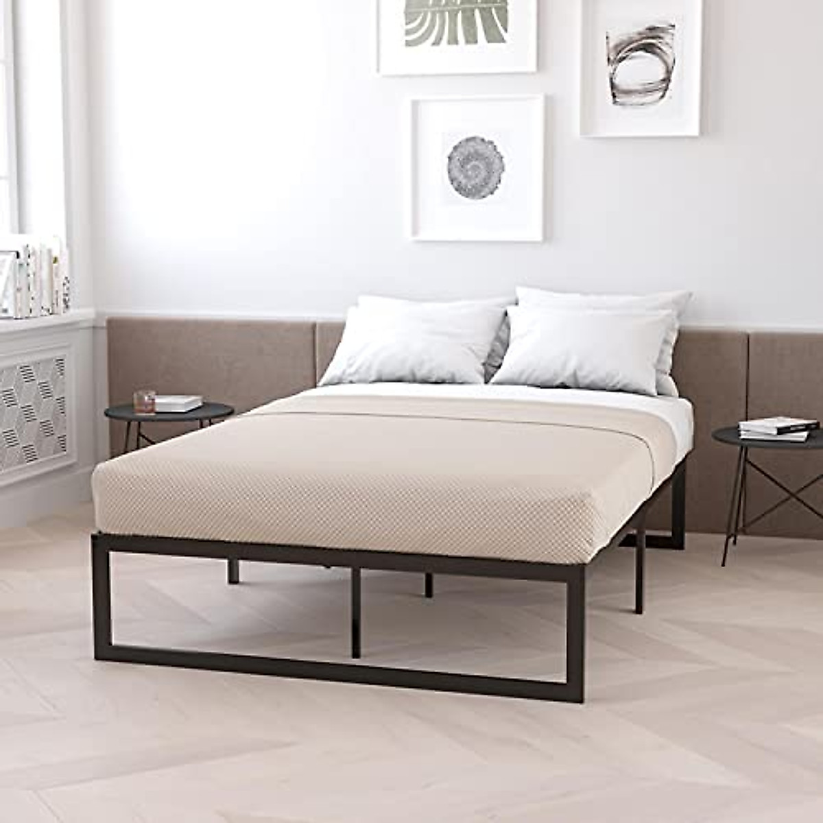 Flash Furniture Lana 14 Inch Metal Platform Bed Frame - No Box Spring Needed with Steel Slat Support and Quick Lock Functionality (Queen)