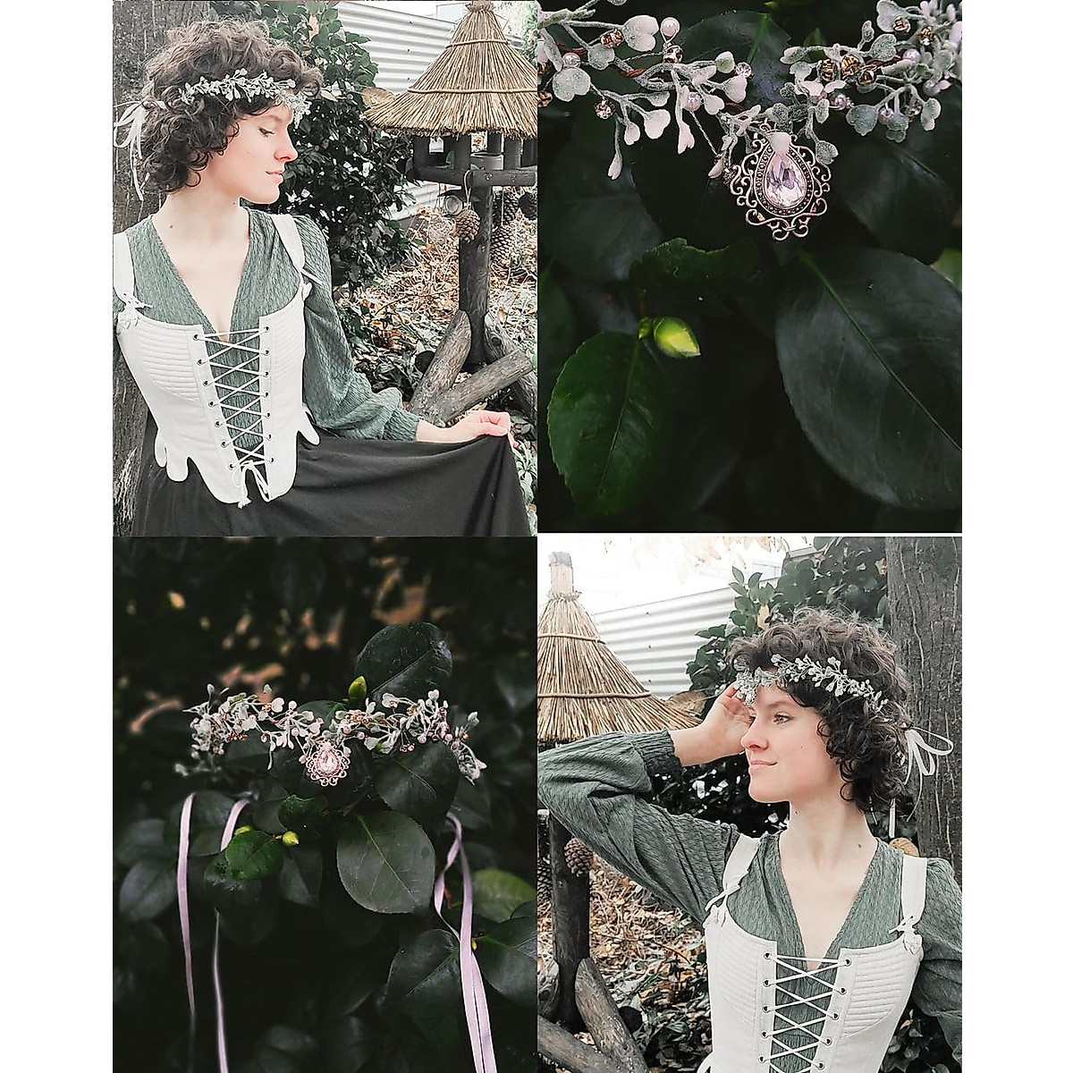 MOSTORY Fairy Flower Crown Women - Elf Headpiece Forest Floral Headband Woodland Circlet for Women Renaissance Halloween Accessory Renfaire Cosplay