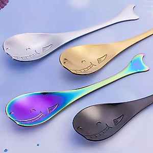 maitexi 4 Pcs Creative Whale Spoon Set, Stainless Steel Tea Spoon Set,5.1 Inches Colorful Stainless Steel Tea Dinner Table Mixing Spoon Kit, Dessert Coffee Sugar Spoon