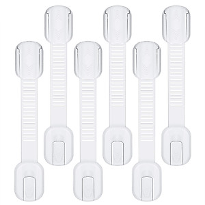 Child Safety Cabinet Locks (6 Pack) Adhesive Furniture Latches for Baby Proofing Cabinets, Drawers, Appliances, Toilet Seat, Fridge, Oven & More,No Tools or Drilling - Adjustable Strap