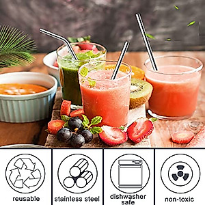 12-Pack Reusable Straws with Case, Portable Metal Straw Set, Stainless Steel Drinking Straws for Tumblers 20oz-32oz, 2 Straw Cleaner Brushes Included, MUZPZ Reusable coffee straws (Silver)