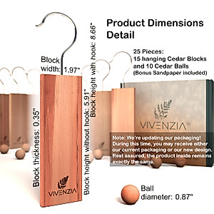 Vivenzia Cedar Blocks for Clothes Storage, Cedar Balls for Closets and Drawers -25 pcs, Including 15 Hang-ups and 10 Balls- Aromatic Cedar Blocks For Closet