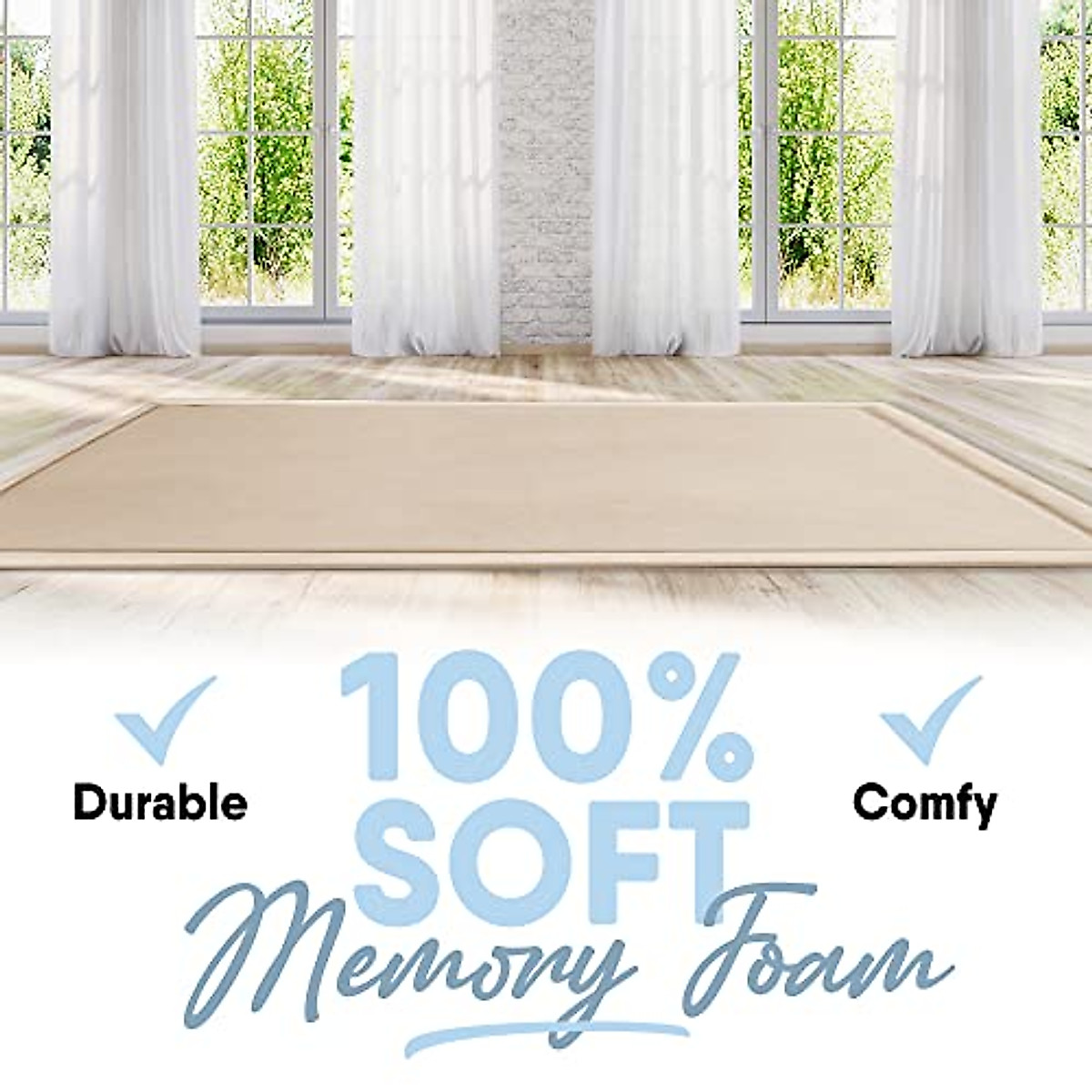 MICRODRY Memory Foam Area Rug for Living Room, Microfiber Rug with Built in Rug Pad, Fade & Stain Resistant Carpet for Living Room, Kids Room, and Bedroom, 5'x7', Linen