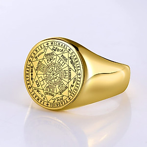 Amaxer Seven Archangels Ring for Men Stainless Steel The Seal Of Solomon Tetragrammaton Archangels Protection Ring Statement Band for Men Women (Gold, 12)