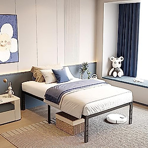 zizin Twin Size Bed Frame 18 Inch Metal Platform Bed Frame No Box Spring Needed Mattress Foundation with Steel Slats Support Noise Free Heavy Duty Bed Frame with Storage Space Under Frame, Black