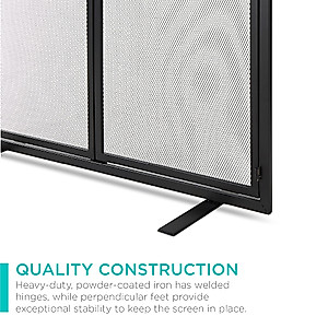 Best Choice Products 38.5x31in 2-Door Fireplace Screen, Handcrafted Wrought Iron Decorative Mesh Geometric Fire Spark Guard w/Magnetic Panels - Black