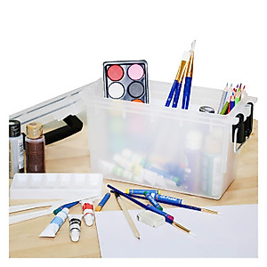 Logix 12535 Stackable Craft Storage Box with Handle, Locking Art Supply , Plastic Containers with Lids, Craft Organizer , Frost