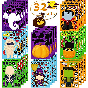 Halloween Stickers for Kids 32PCS Halloween Games for Kids Halloween Make a Face Stickers Jack-O-Lantern Sticker Cute Halloween Stickers Halloween Arts and Crafts for Kids
