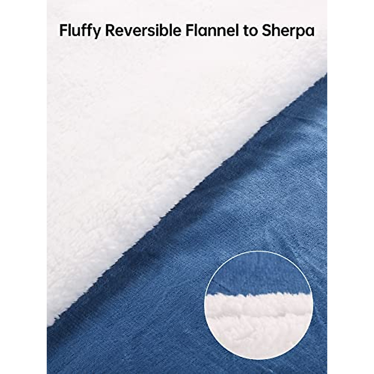 Electric Blanket 50" x 60" Heated Throw Flannel & Sherpa Fast Heating Blanket with 6 Heating Levels & 5 Hours Auto Off, Home Office Use, Blue & White