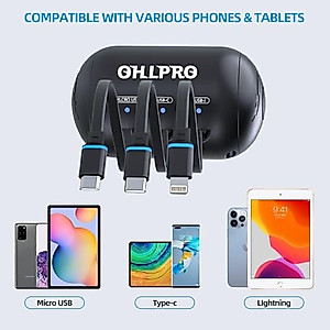 OHLPRO Retractable Car Charger, Up to 100W Super Fast Charging 4-in-1 Car Phone Charger,2.6FT Retractable Cables and Dual Port Cigarette Lighter USB Charger for iPhone 15,14,13,12,iPad,Samsung,Pixel