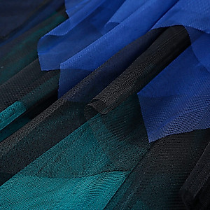 Women's Tulle Skirt A-Line High Low Asymmetrical 3 Layered Midi Length Elastic Waist Tutu Skirts (Black Green)